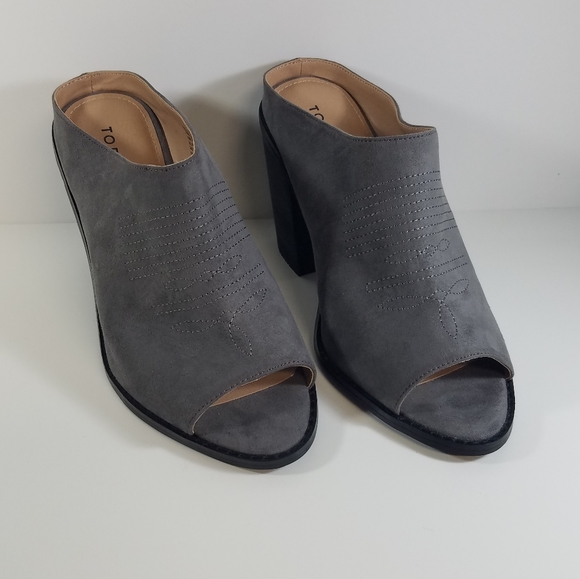 torrid | Shoes | Torrid Grey Faux Suede Chunky Heel Mule 9w | Poshmark